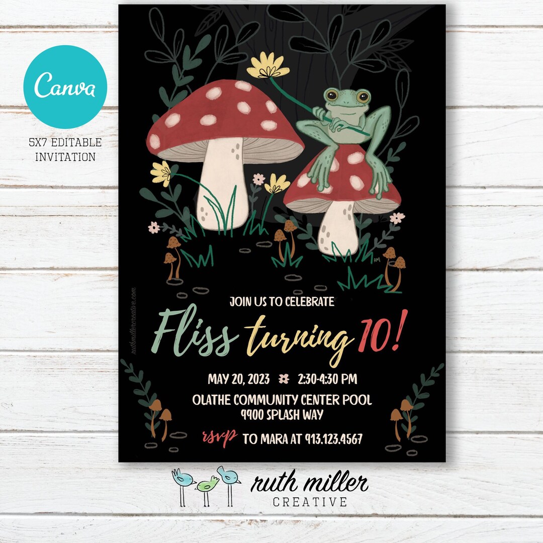 Cottage Core Frog Birthday Invitation, Editable, Printable, Digital ...