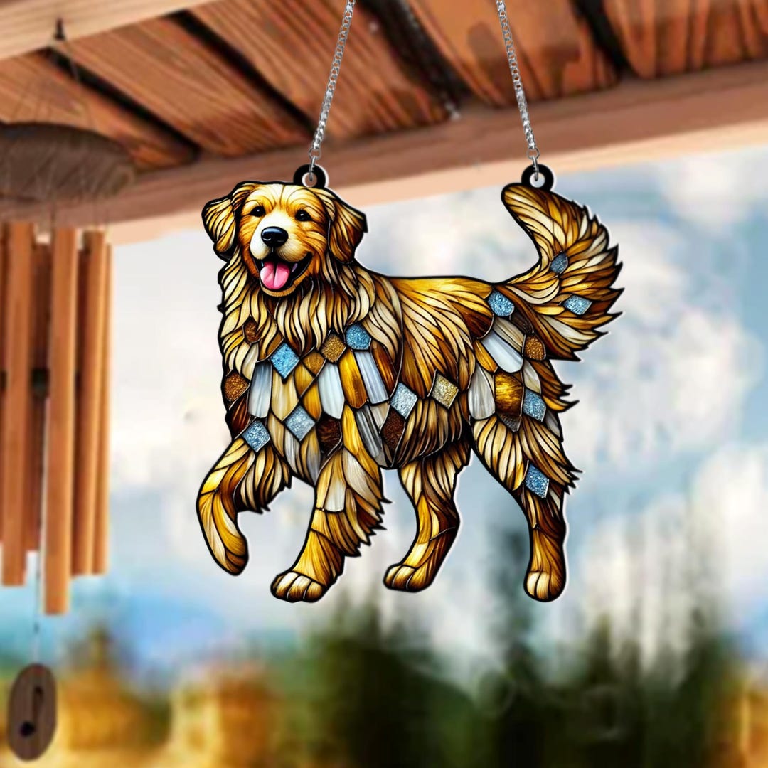Golden Retriever Acrylic Window Hanging Sign, Golden Retriever Dog ...