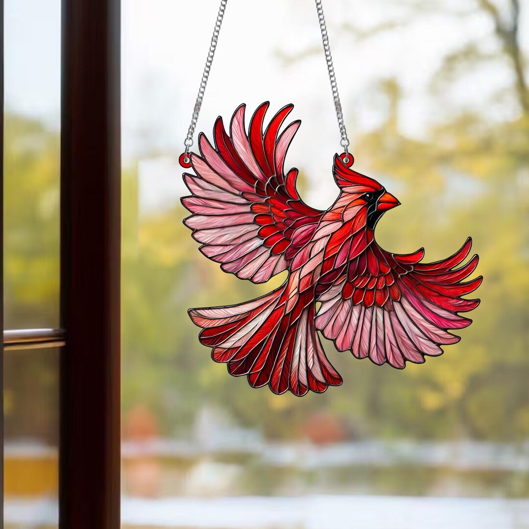 Red Cardinal Memorial Suncatcher, Cardinal Acrylic Window Hanging, Bird ...