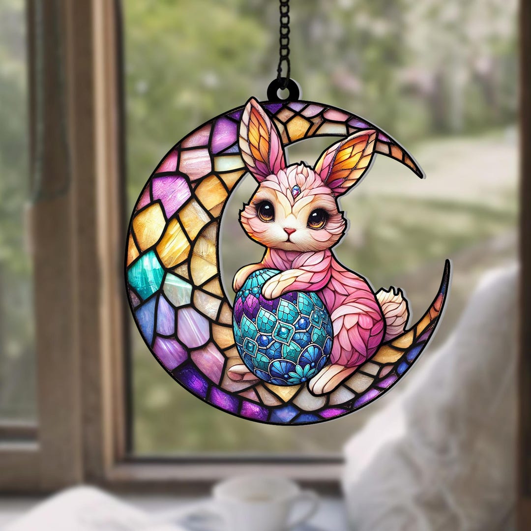 Easter Bunny Holding Egg Suncatcher, Easter Window Hanging, Easter ...