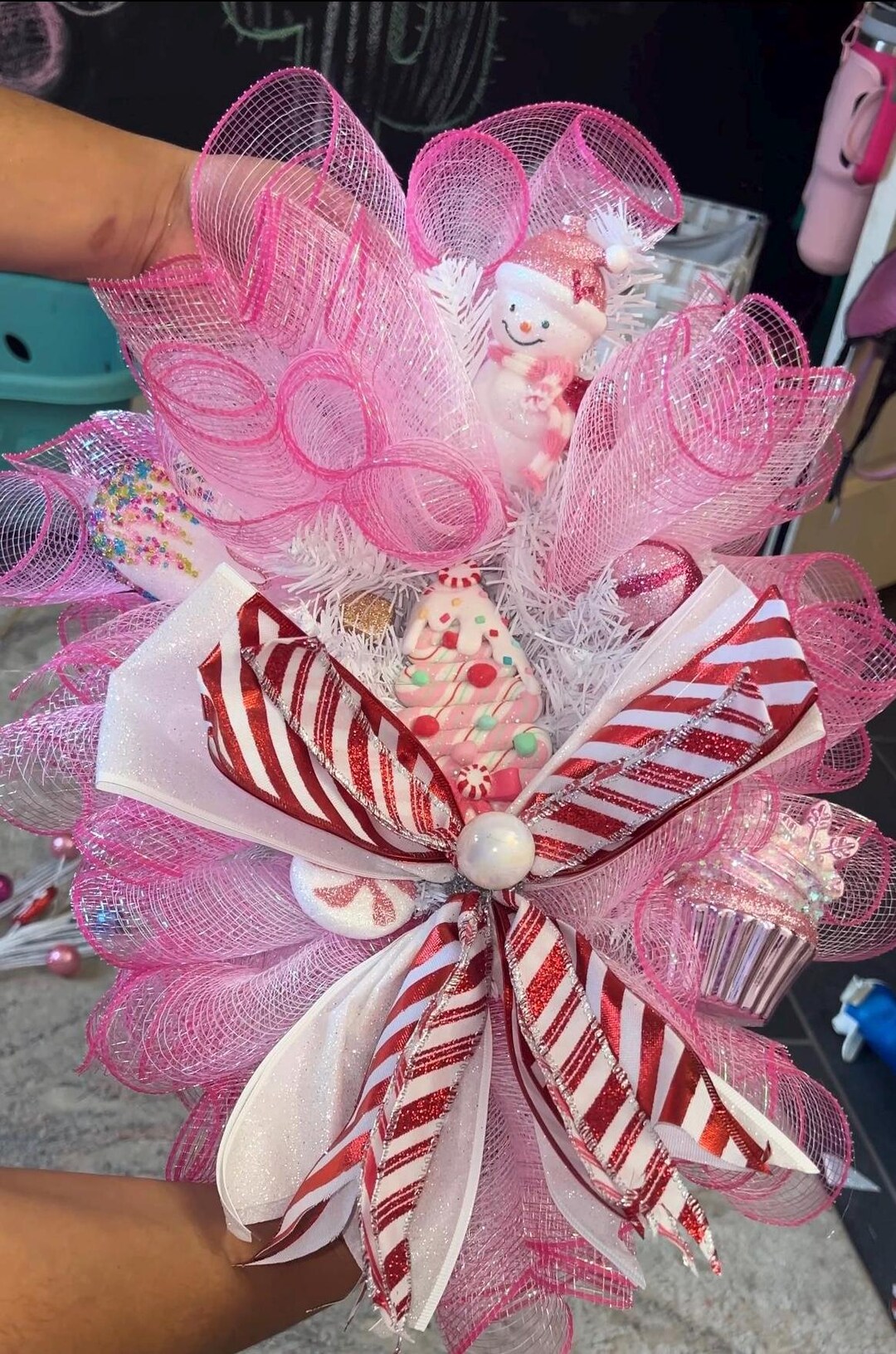 Christmas Swag Wreath Pink Candy Cane Door Decoration - Etsy