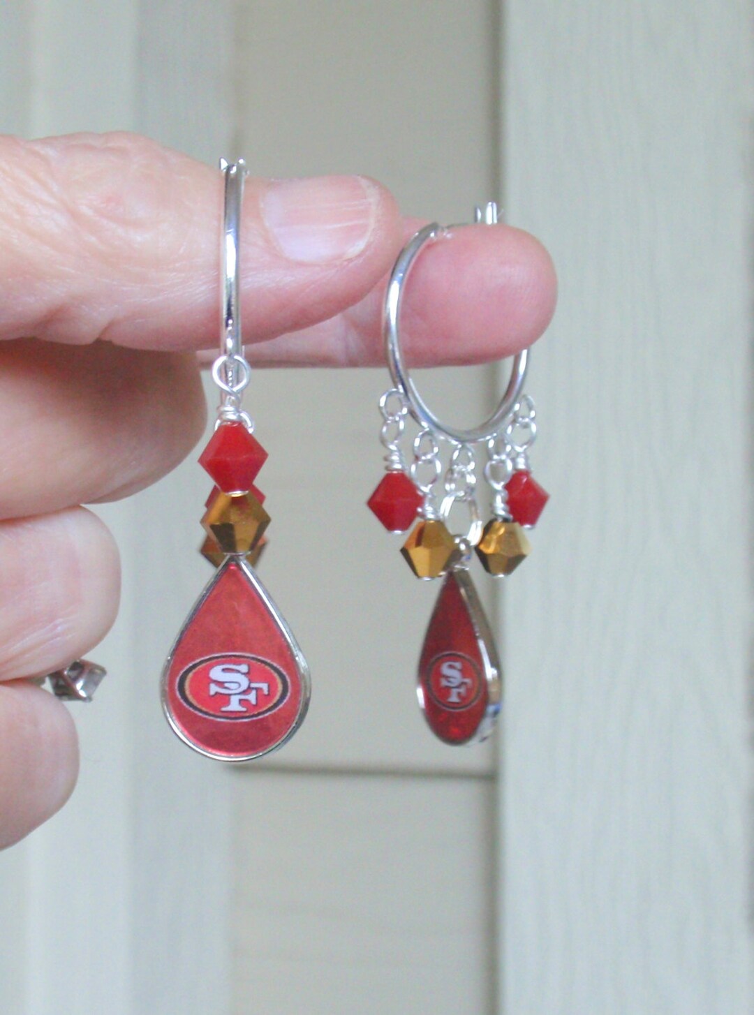 SF 49ers Red and Gold Crystal Tear Drop Charm 23 Mm Hoop Earrings - Etsy
