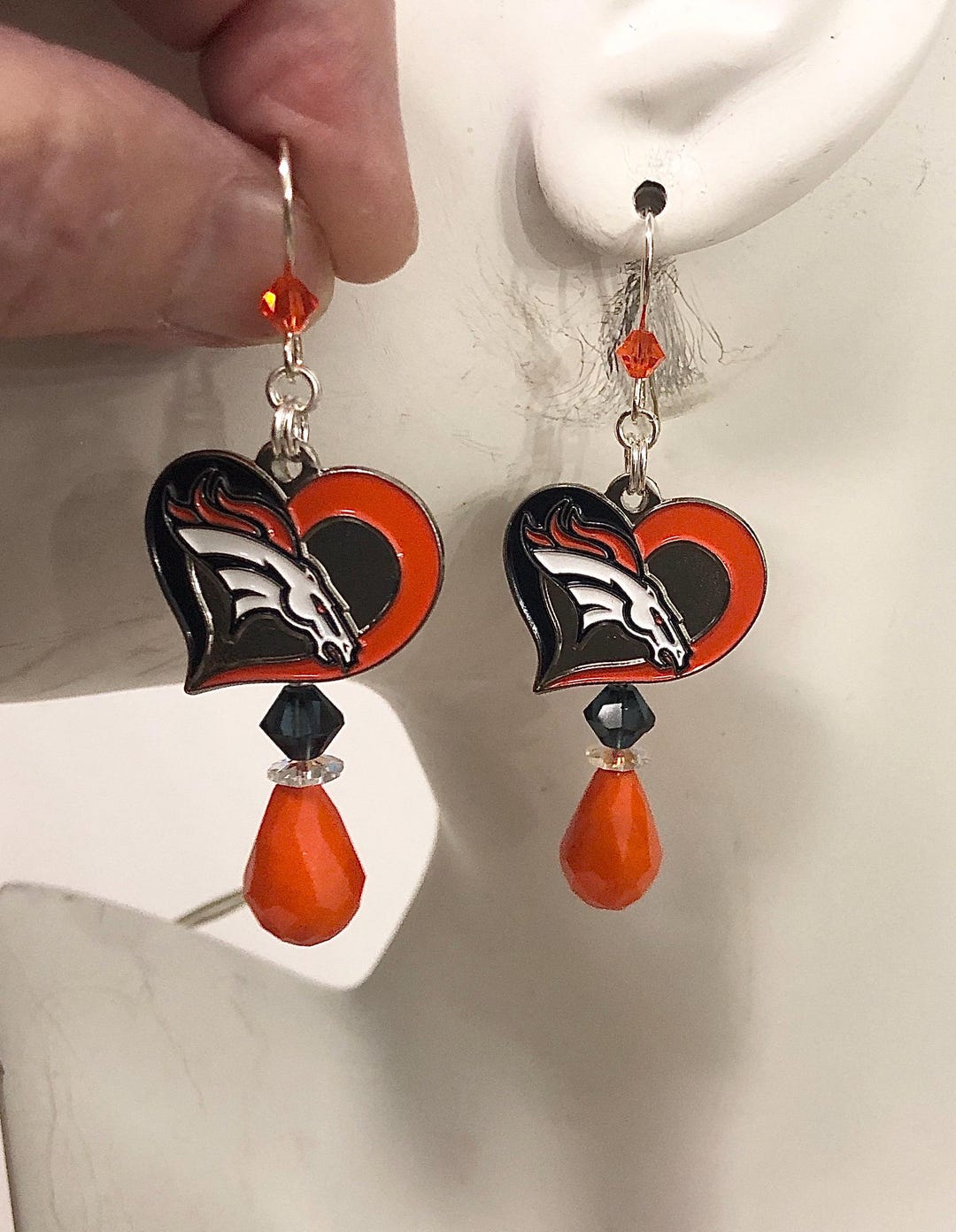 Denver Broncos Orange Tear Drop and Navy Crystal SS Ear Wire Earrings ...