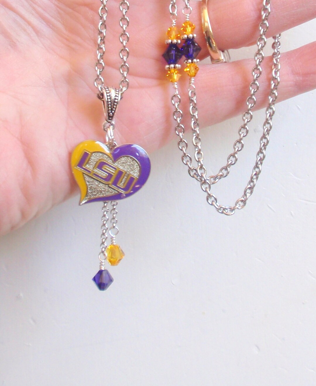 LSU Purple and Gold Crystal College Women's Charm Necklace - Etsy