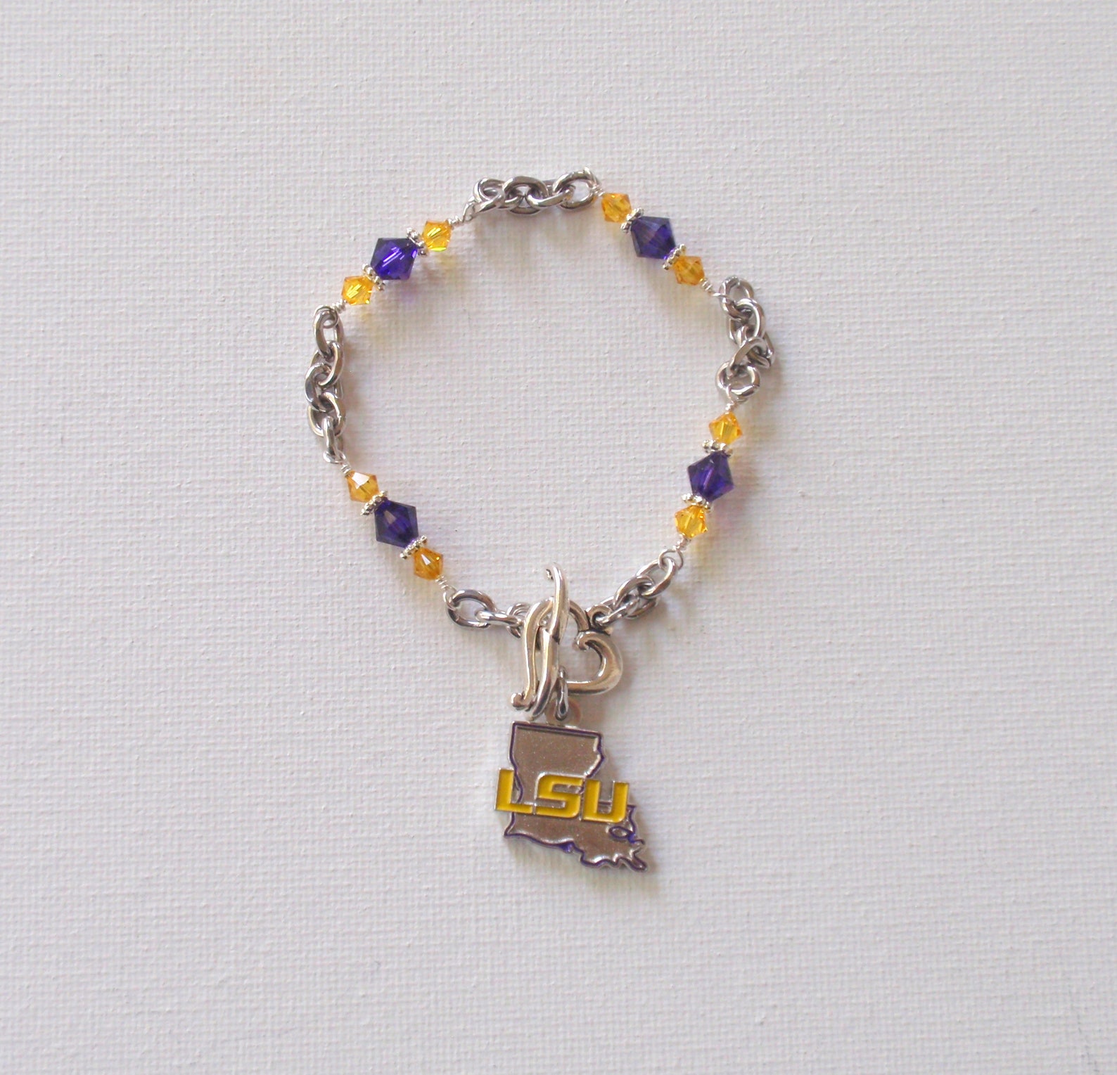 LSU Tigers Purple and Gold Crystal Stainless Steel Chain Bracelet - Etsy