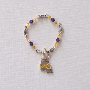 LSU Tigers Purple and Gold Crystal Stainless Steel Chain Bracelet - Etsy