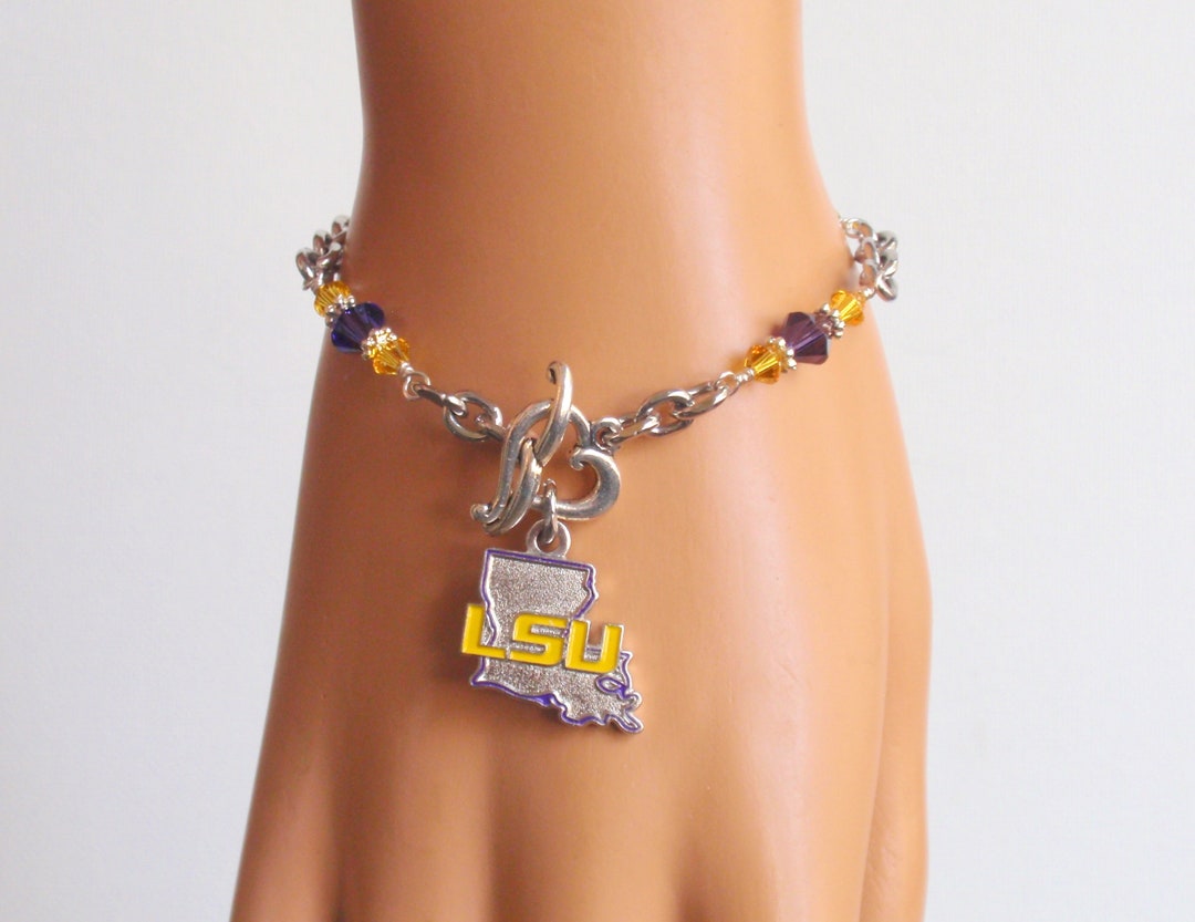 LSU Tigers Purple and Gold Crystal Stainless Steel Chain Bracelet - Etsy