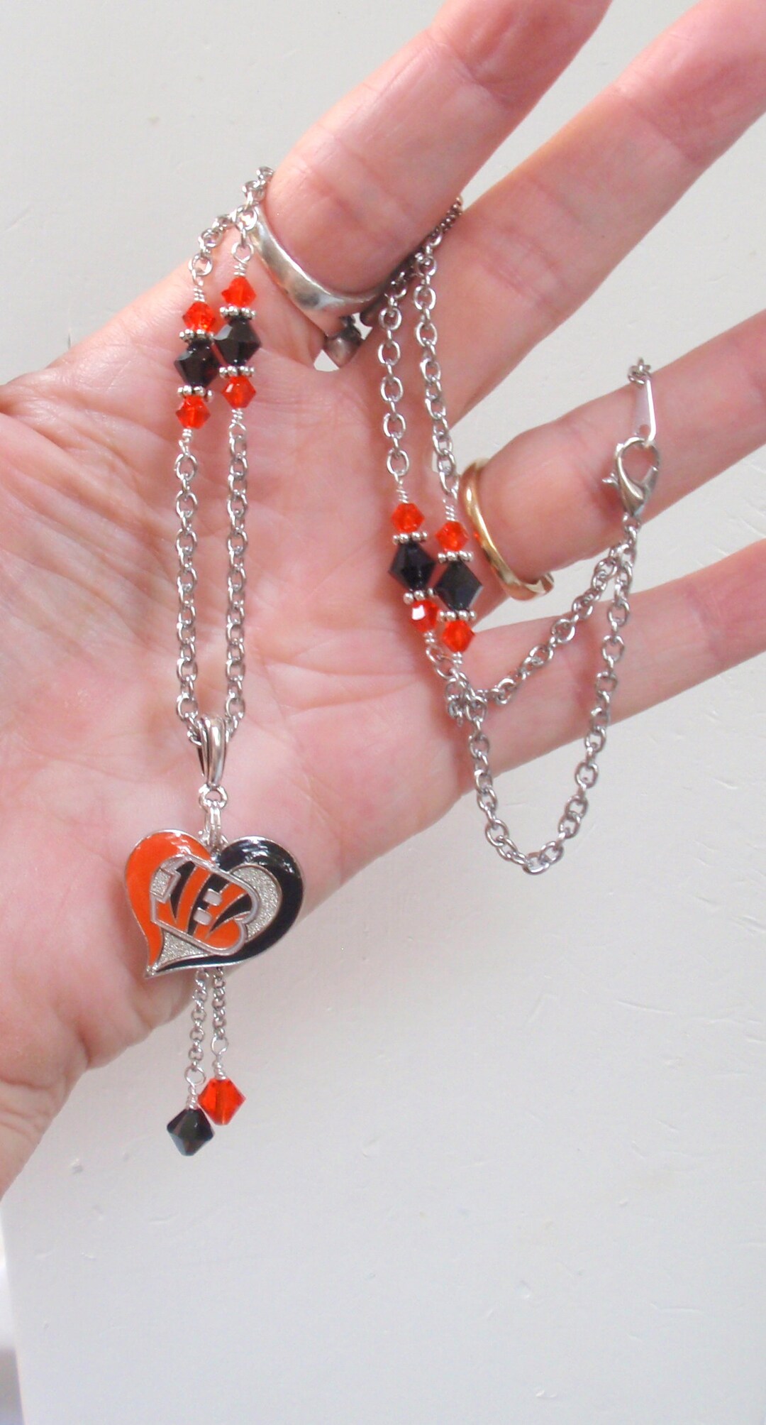 Cincinnati Bengals Black and Orange Crystal Charm Necklace - Etsy