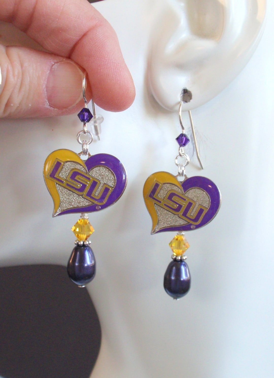 LSU Purple Pearl Gold Crystal SS Ear Wires College Tigers Earrings - Etsy