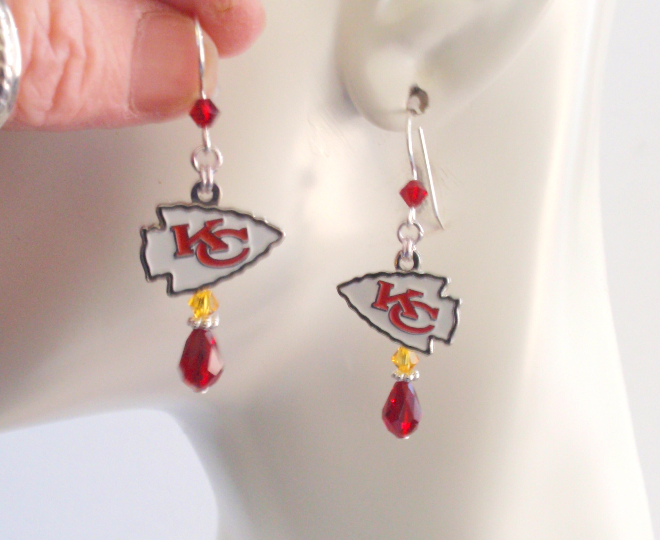 Kansas City Chiefs Red and Gold Crystal SS Ear Wire Earrings - Etsy