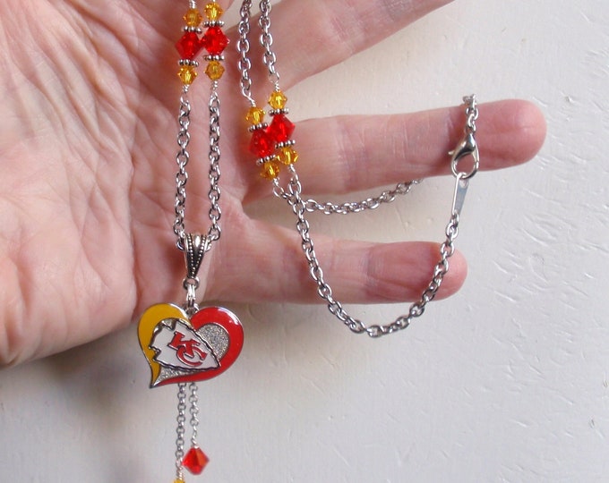 Kansas City Chiefs Red and Gold Crystal Women's Charm Necklace - Etsy