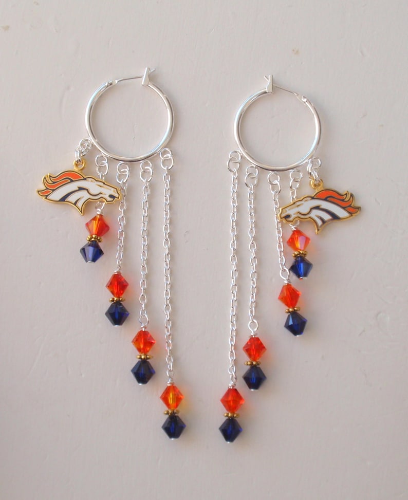 Denver Broncos Orange and Navy Crystal Long Earrings - Etsy