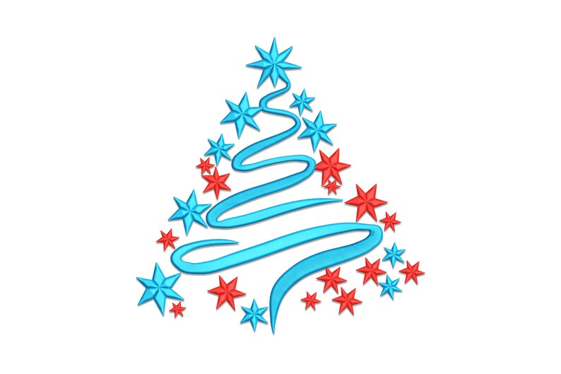 Festive Starry Christmas Tree Machine Embroidery Design 5 Sizes ...