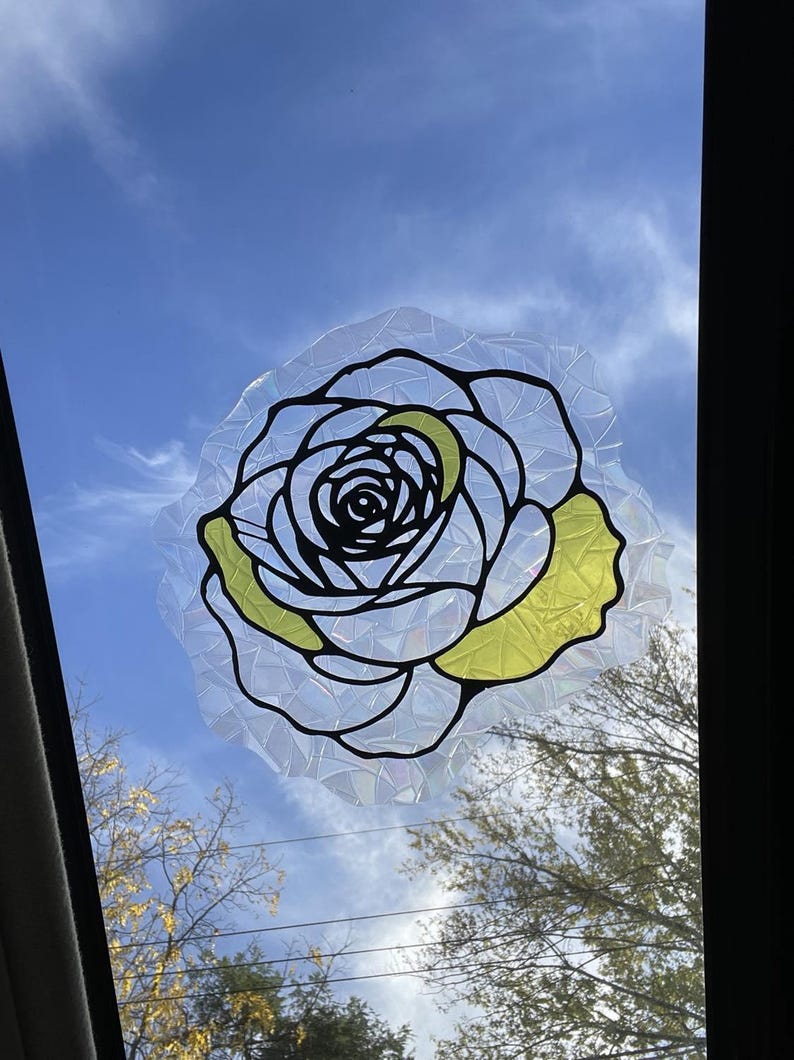 Stained Glass Inspired Vintage Rose: Rainbow-casting Window Cling. - Etsy