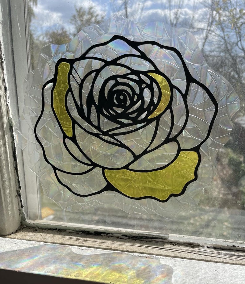 Stained Glass Inspired Vintage Rose: Rainbow-casting Window Cling. - Etsy