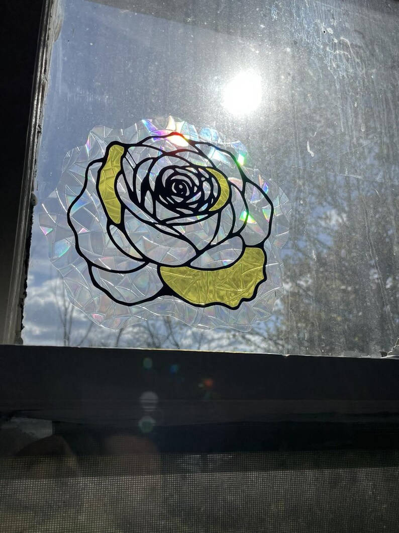 Stained Glass Inspired Vintage Rose: Rainbow-casting Window Cling. - Etsy