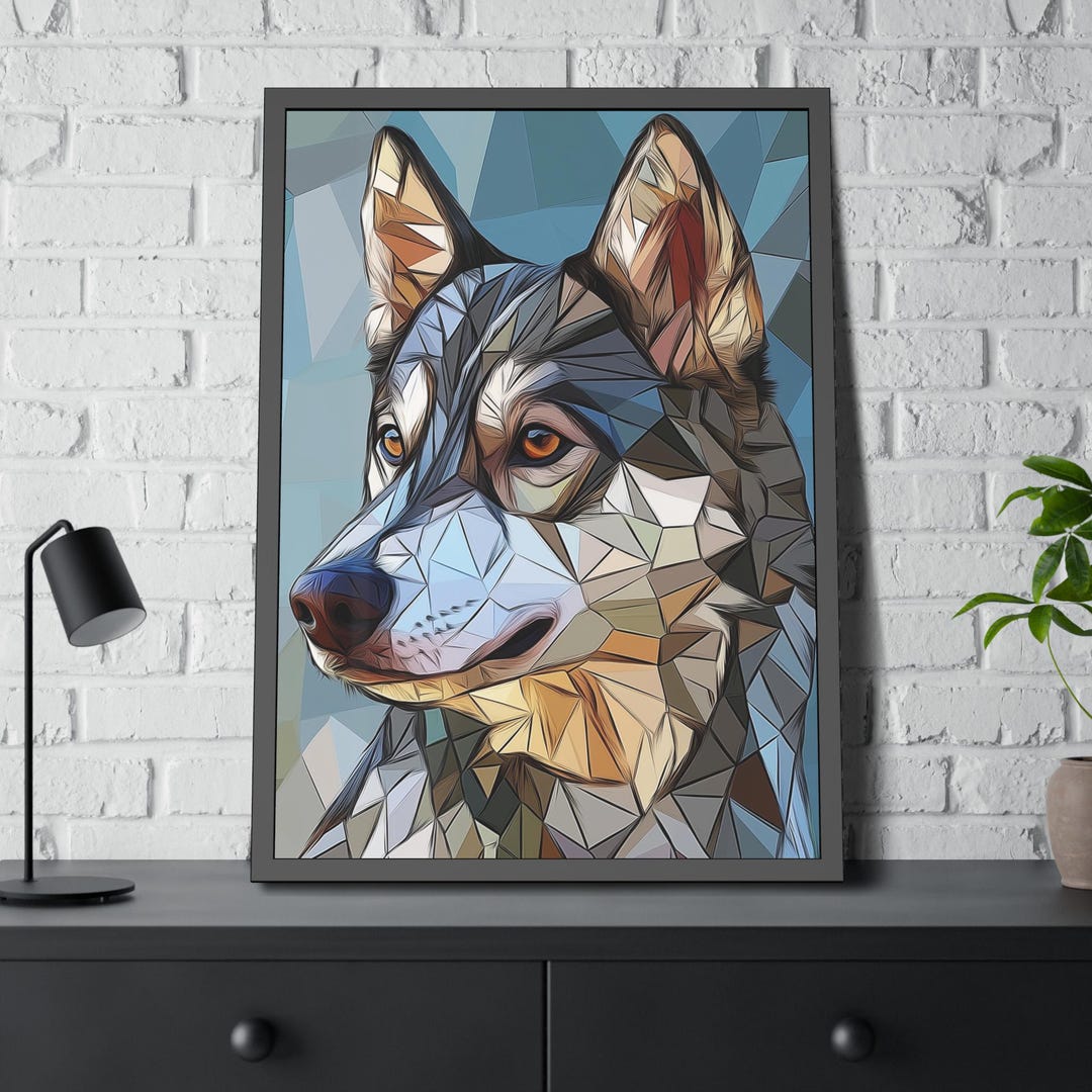 Husky, Siberian Husky Stained Glass Style Framed Paper Posters, Wall ...