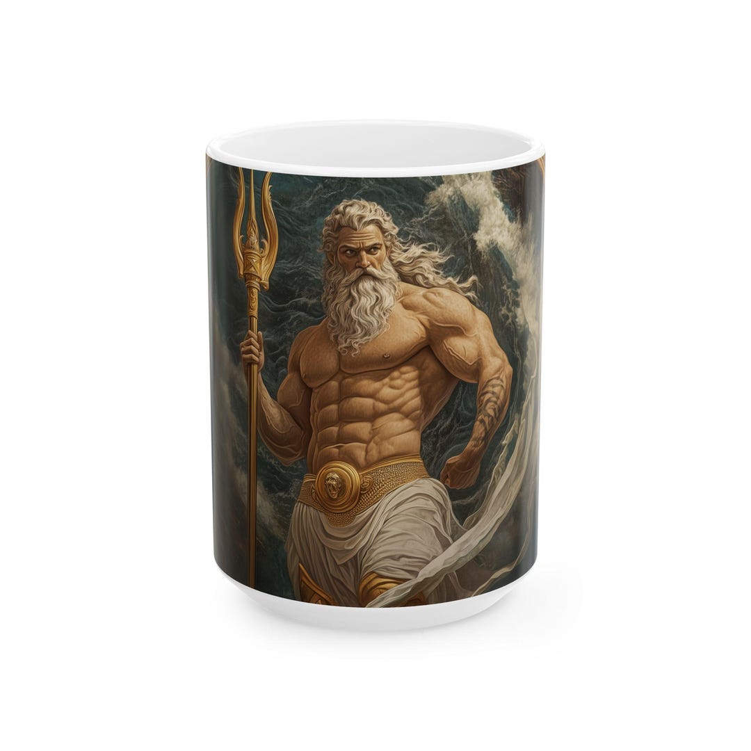 Poseidon Ceramic Mug, Greek Mythology Cup, Sea God Coffee Mug, Ocean ...