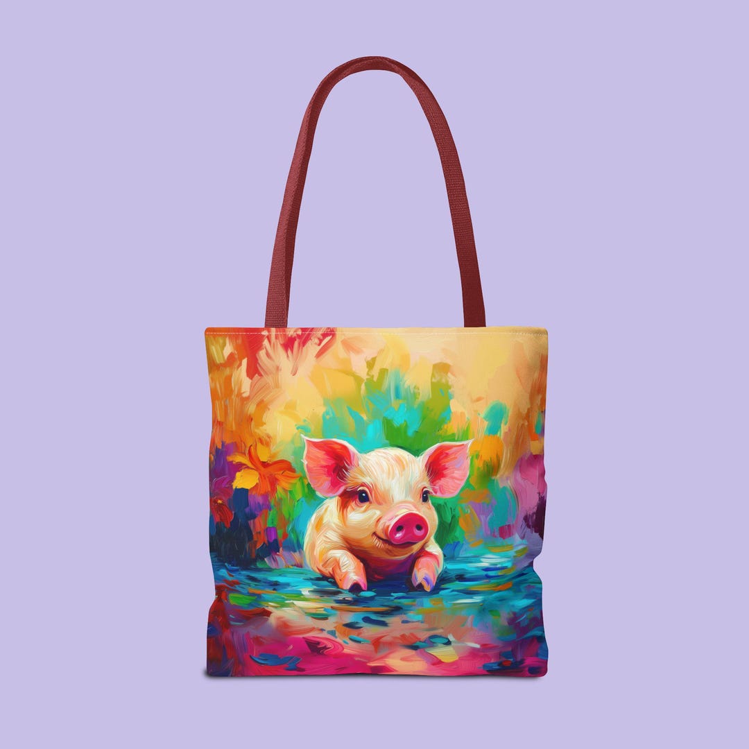 Monet Style Baby Pig Tote Bag, Spring Easter Farm Animal Handbag ...