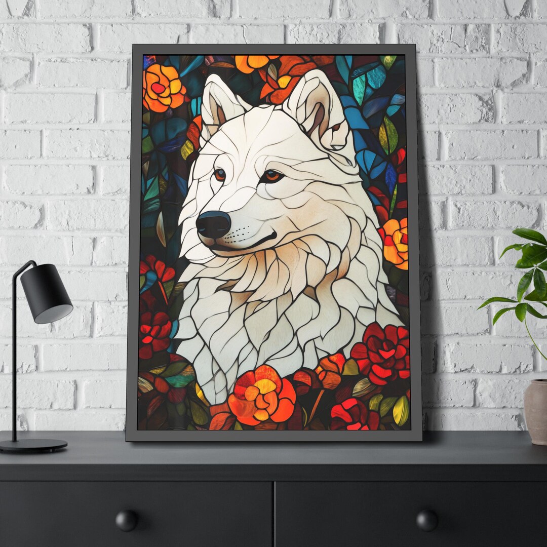 Tink, Samoyed Stained Glass Style Framed Paper Posters, Wall Art Prints ...