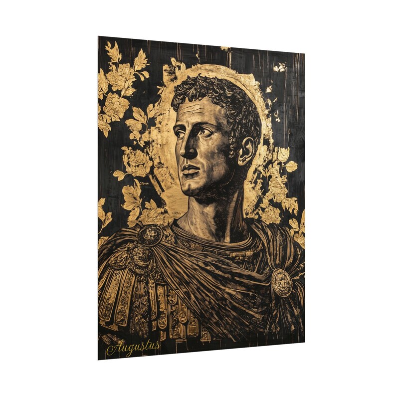 Augustus Caesar Portrait Poster: Black and Gold Ancient Rome Art - Etsy
