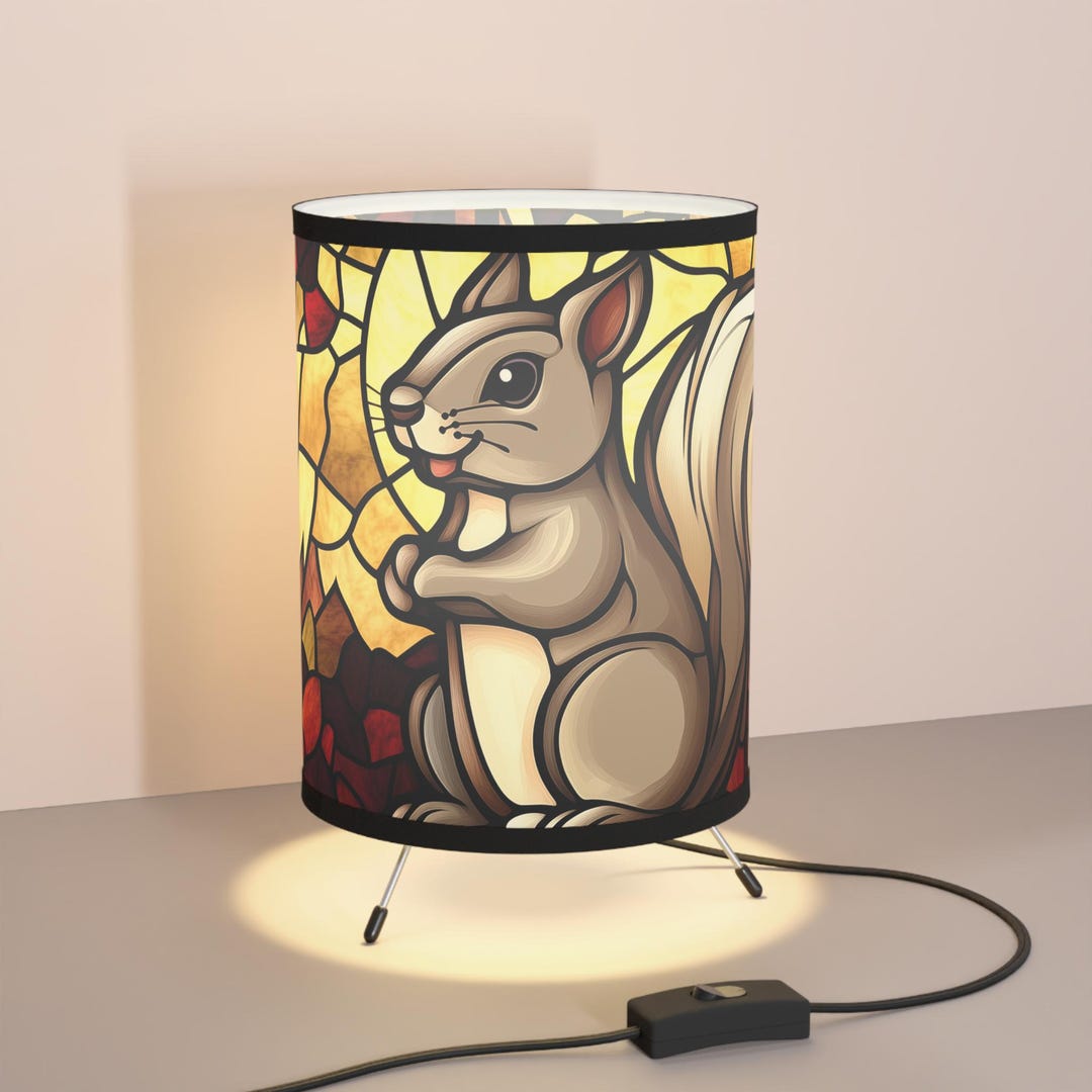 Lamp, Happy Little Squirrel in the Forest Stained Glass Style Art, Kids ...