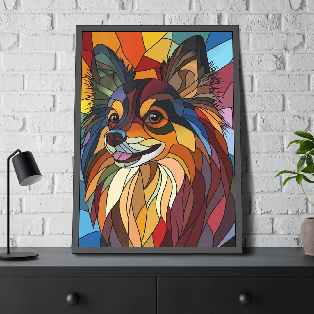 Pom, Pomeranian Stained Glass Style Framed Paper Posters, Wall Art ...