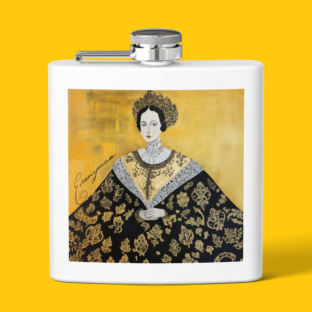 Catherine the Great Portrait Flask, Stainless Steel 6oz | Black & Gold ...