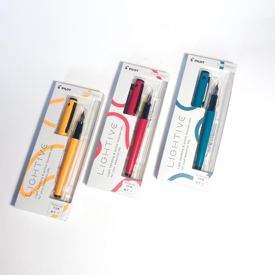 Pilot Lightive Fountain Pen Limited Edition Mustard, Turquoise, Scarlet Fine and Medium Nib ...