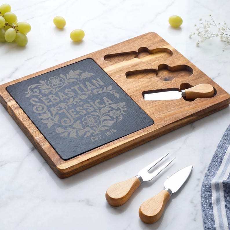 50th Anniversary Gift for Parents | Personalized Acacia & Slate Cheese ...