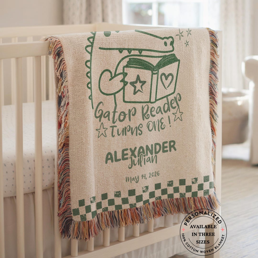 Personalized Birthday Gator Reader Baby Blanket | Baby Boy Woven Throw ...