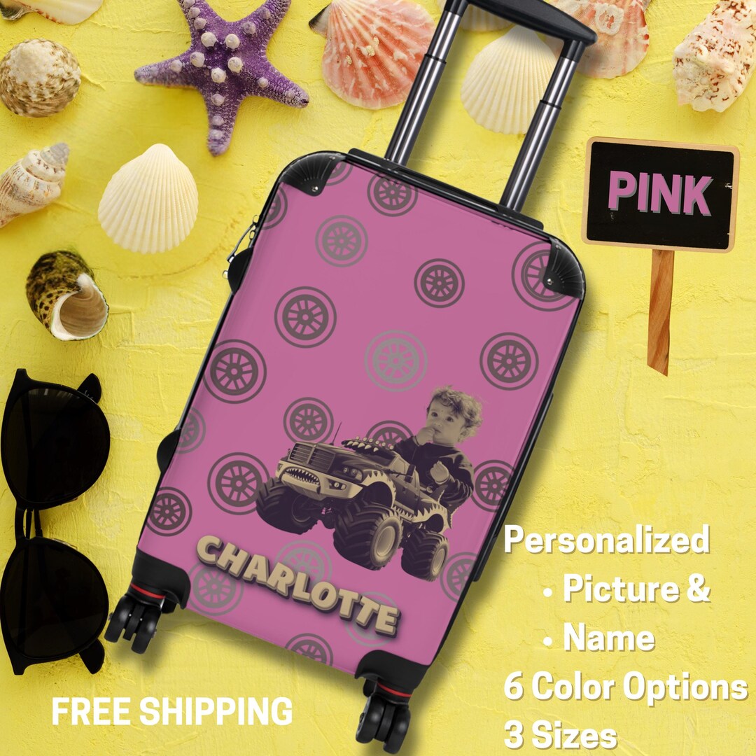 Kids Suitcase Personalized With Monsters Truck Theme, Custom Name and ...