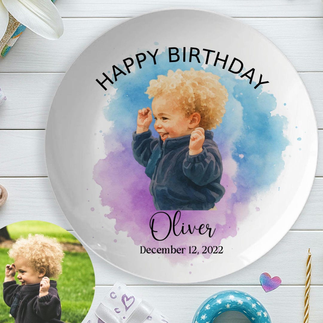 Personalized Kids Plate, Watercolor Portrait, Birthday Gift - Etsy