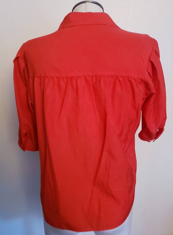 Vintage 80s Does 40s Josephine Red Dhort Peffed Leeve Blouse - Etsy