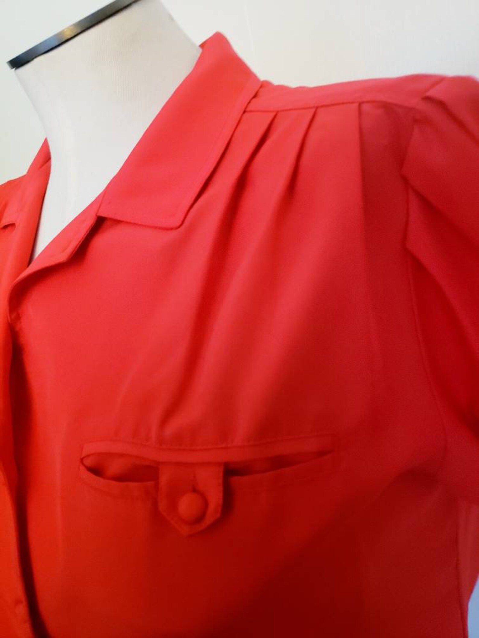 Vintage 80s Does 40s Josephine Red Dhort Peffed Leeve Blouse ML - Etsy