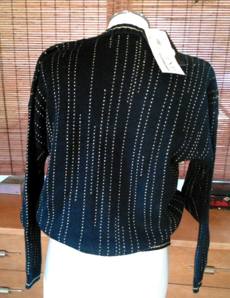 Vintage NWT 80s Metallic Rose Black and Gold Disco Sweater M L - Etsy