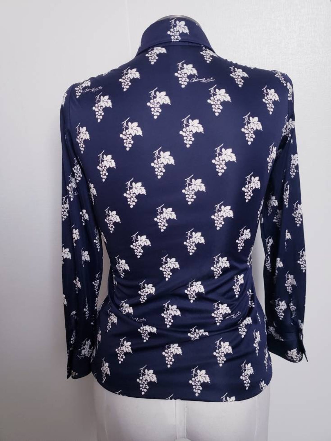 Vintage 70s Navy Grapes Pointed Collar Disco Blouse. S M - Etsy