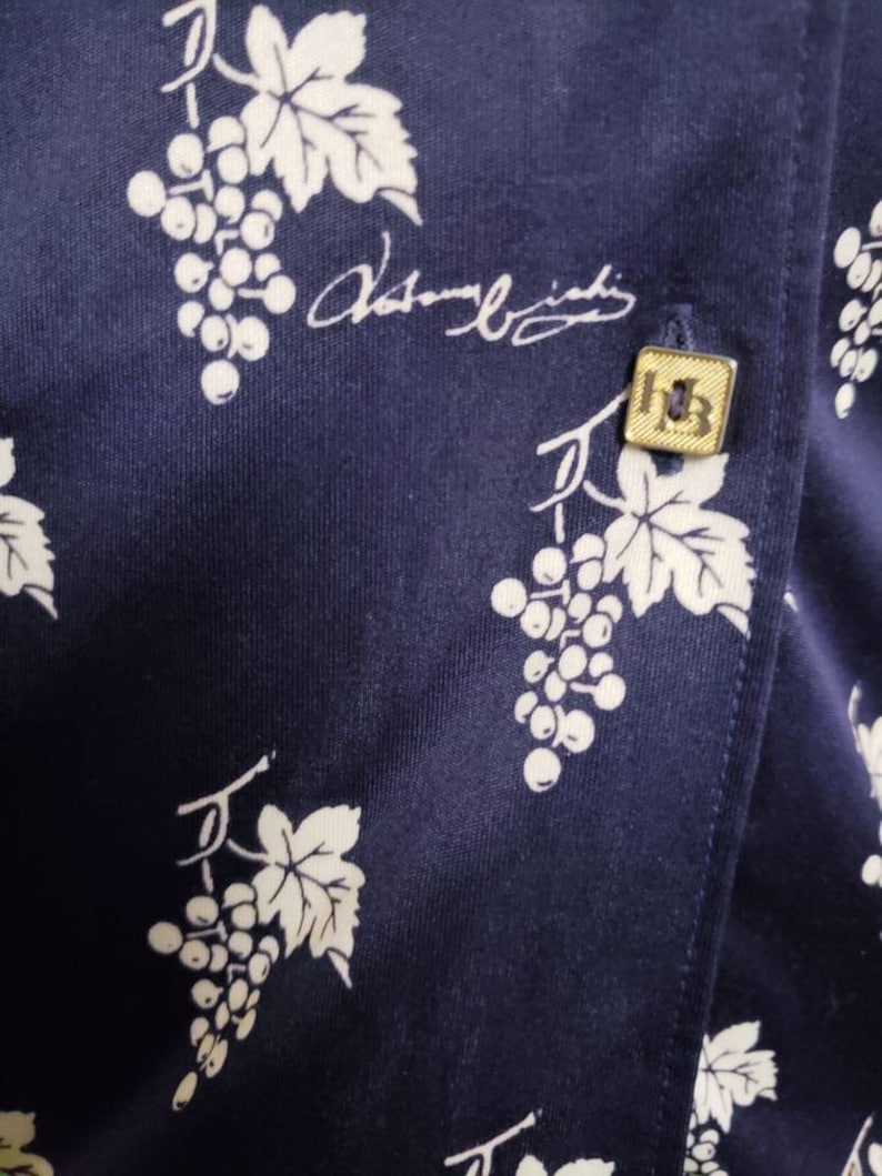 Vintage 70s Navy Grapes Pointed Collar Disco Blouse. S M - Etsy