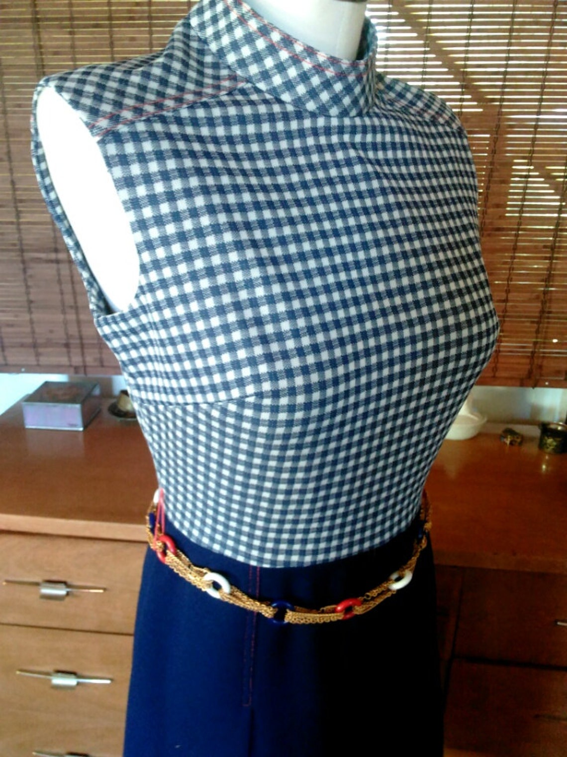 Vintage 60s Navy Checkered Mod Dress With RWB Chain Belt M - Etsy