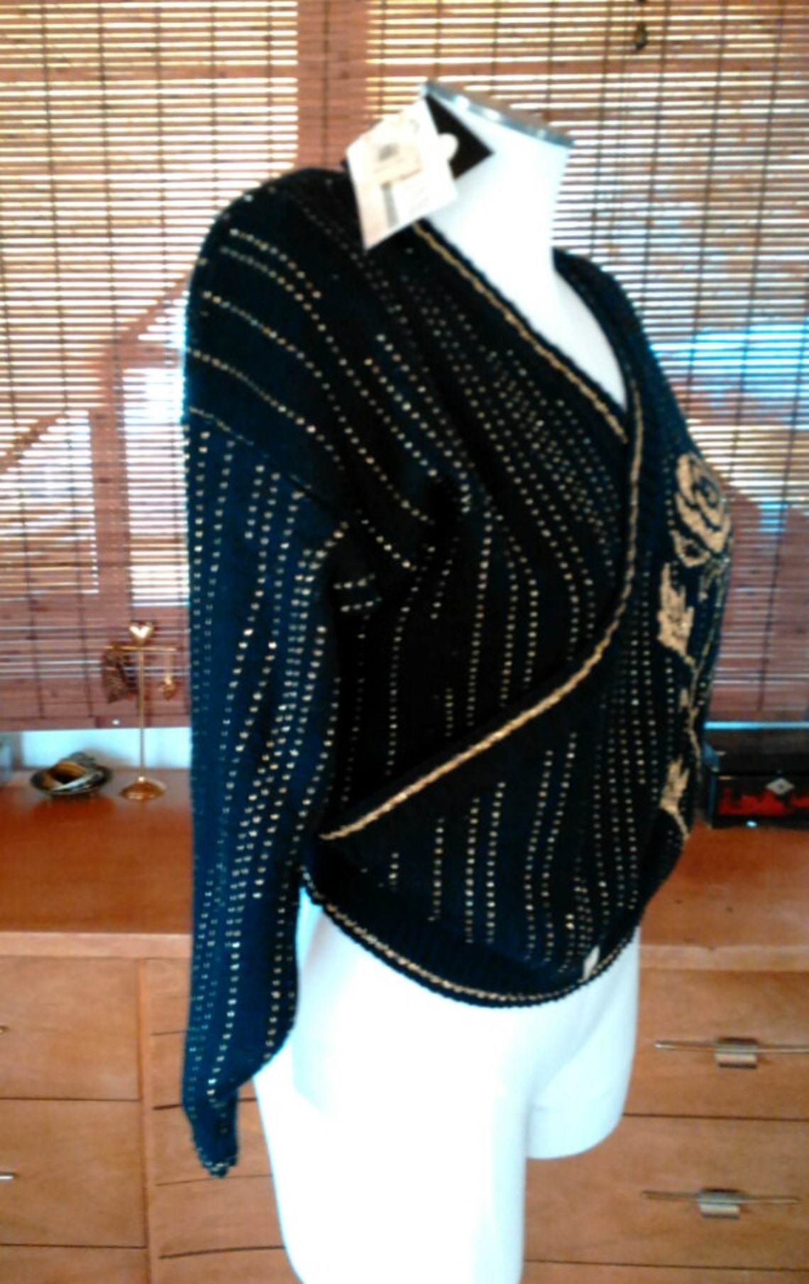 Vintage NWT 80s Metallic Rose Black and Gold Disco Sweater M L - Etsy