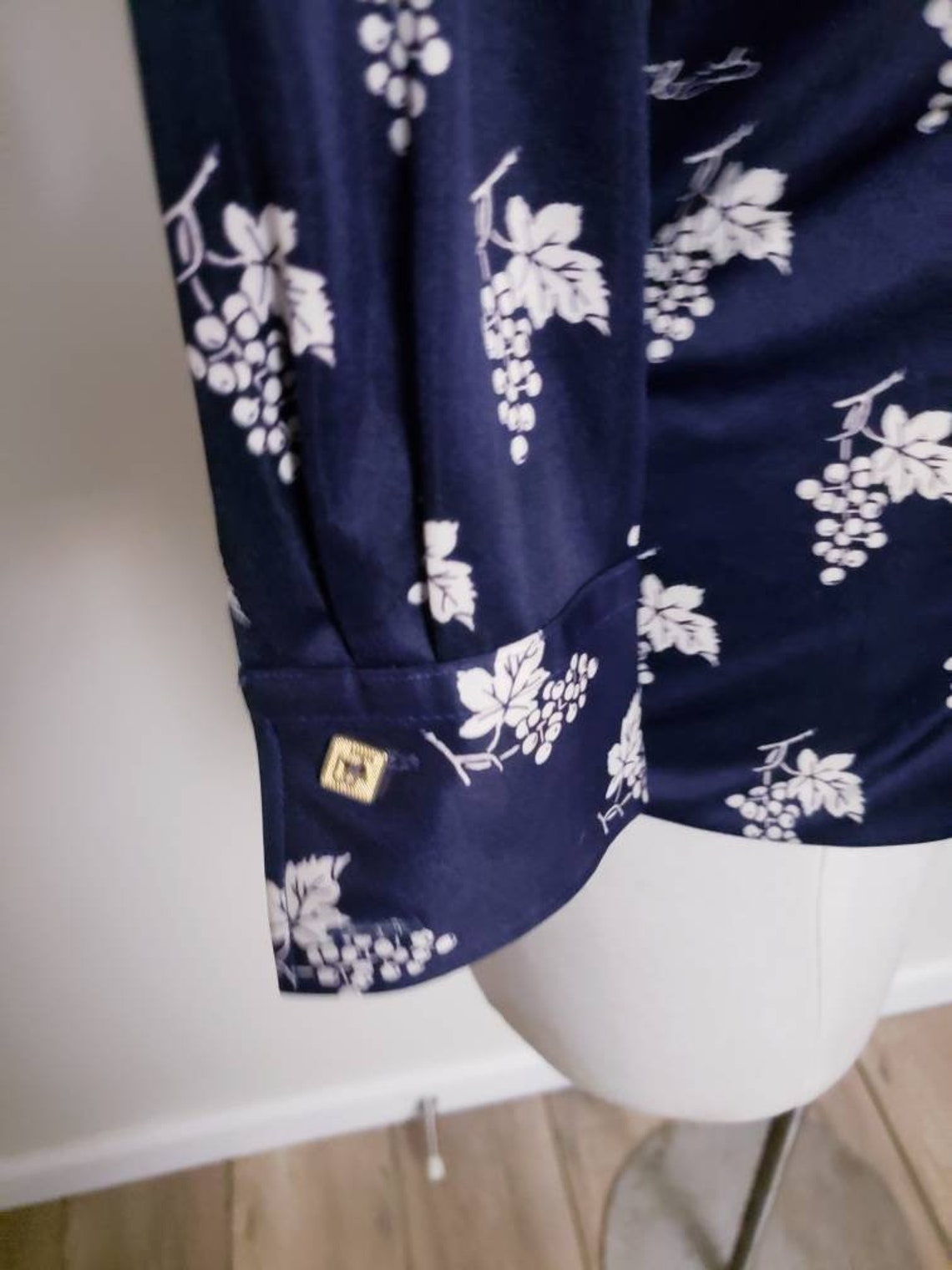 Vintage 70s Navy Grapes Pointed Collar Disco Blouse. S M - Etsy