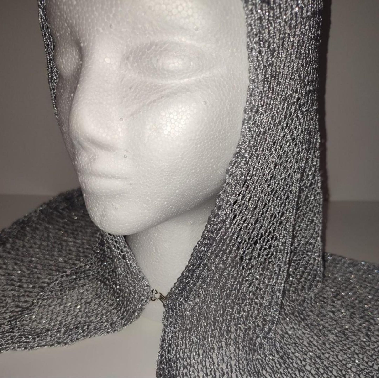 Knit Silver Hood, Handmade Coif, Medieval Knight Head Piece, Faux ...