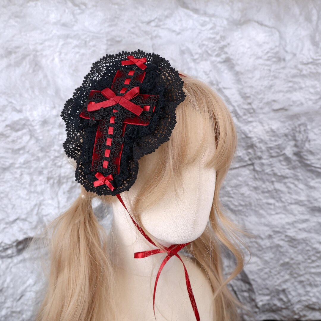 Gothic Lolita Cross Lace Hair Clip Victorian Headdress for EGL Harajuku ...