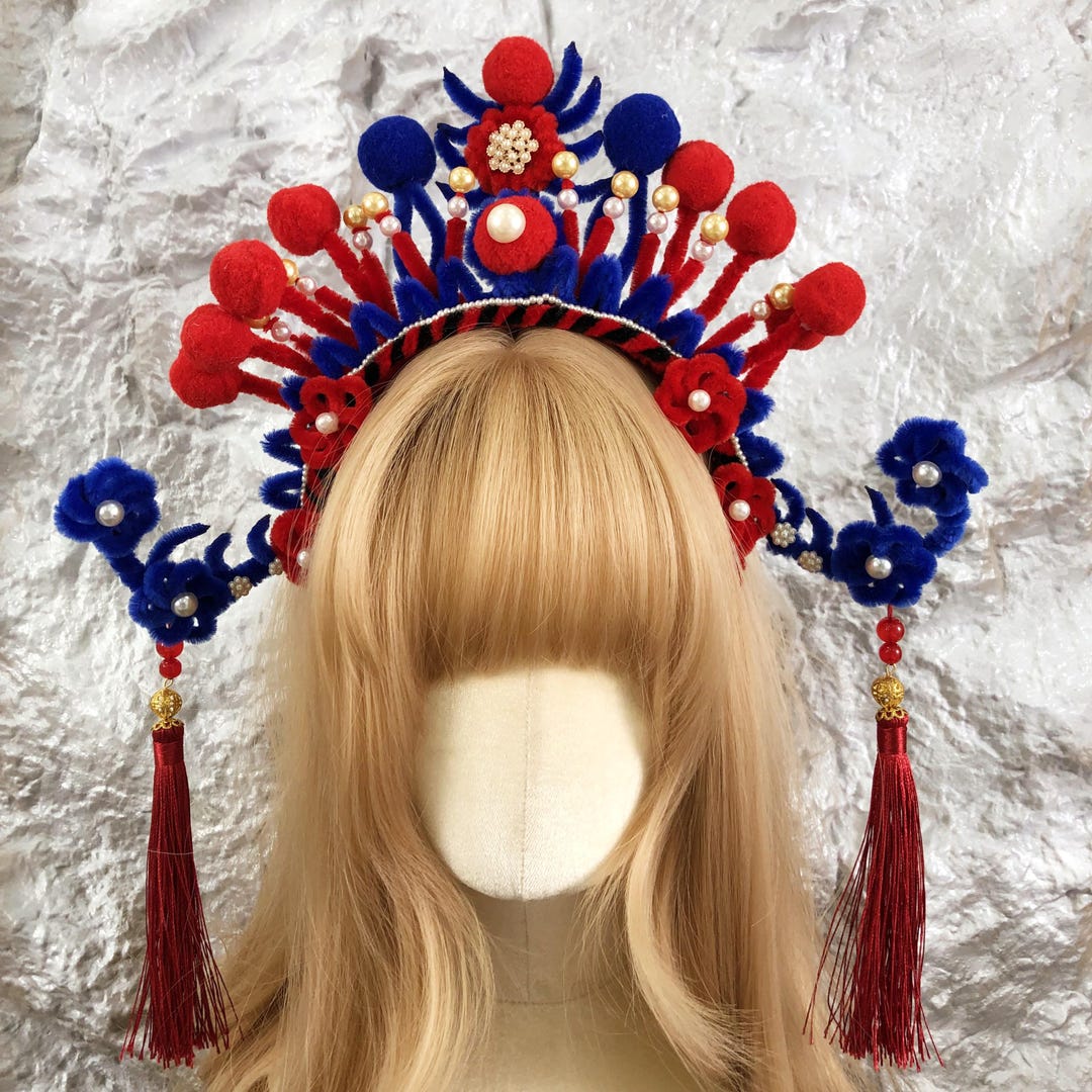 Chinese Opera Headdress Faux Pearls Tassels Beijing Style Tradition ...