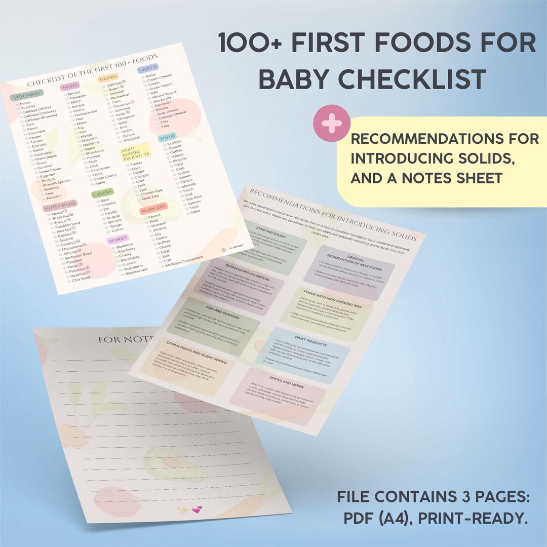 Over 100 First Foods for Baby Checklist – Printable Guide for ...