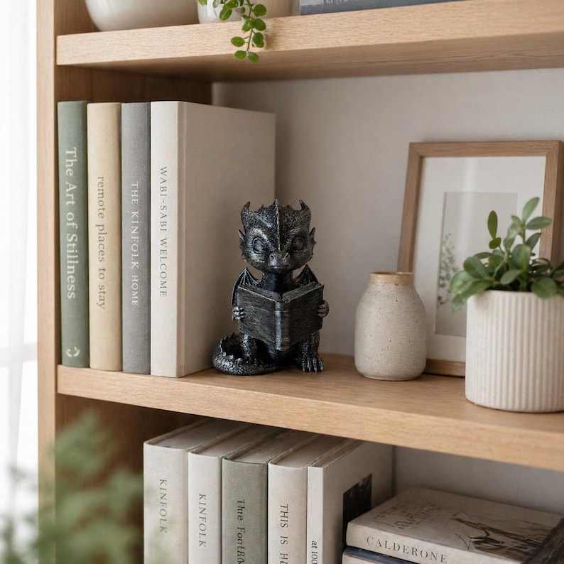 Book Lover Decor, Bookshelf Decor, Dragon Figurine Shelf Decoration ...