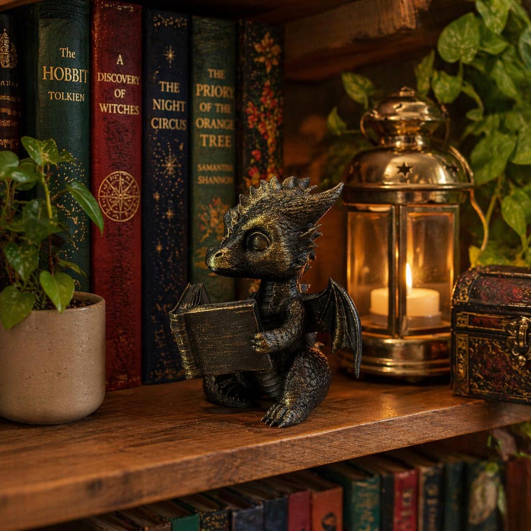 Book Lover Decor, Bookshelf Decor, Dragon Figurine Shelf Decoration ...