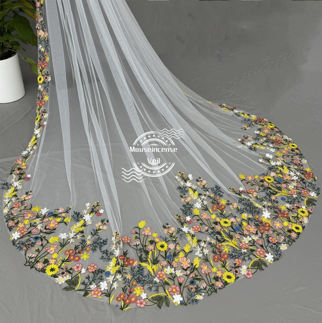 Colorful Floral Wedding Veil,forest Bridal Veil,unique Veil With Floral ...