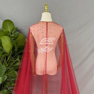 Red Tulle Cape, Single Layer Sheer Cape, Gold Sequined Cape, Dress ...