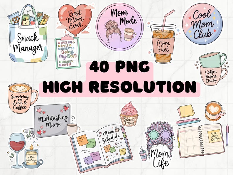 Mom Life Clipart Bundle PNG, 40 Mom Lifestyle Graphics for Sublimation ...